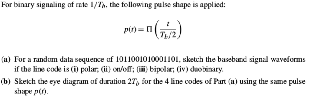 Solved For binary signaling of rate 1/Tb, the following | Chegg.com