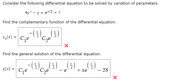 Solved 4y′′−y=ex/2+7 Find the complementary function of the | Chegg.com