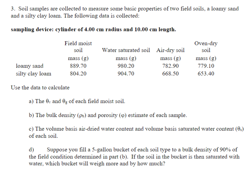 Solved SOIL PHYSICS PROBLEM - Please help with parts c and | Chegg.com