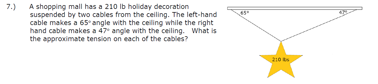 Solved 7.) A shopping mall has a 210lb holiday decoration | Chegg.com