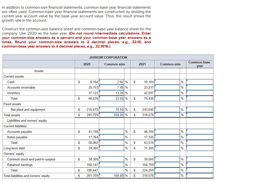 Solved In addition to common-size financial statements, | Chegg.com