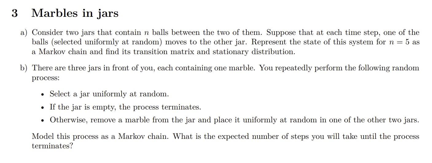 Marbles in jars a) Consider two jars that contain n | Chegg.com