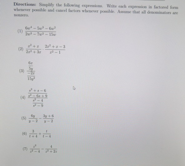Solved Directions: Simplify the following expressions. Write | Chegg.com