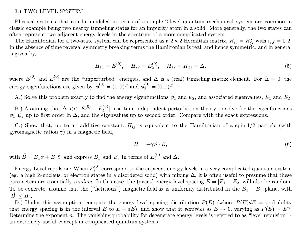 3.) TWO-LEVEL SYSTEM Physical systems that can be | Chegg.com
