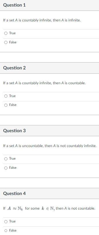 Solved If a set A is countably infinite, then A is infinite. | Chegg.com