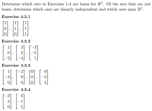 Solved Determine which sets in Exercises 1−4 are bases for | Chegg.com
