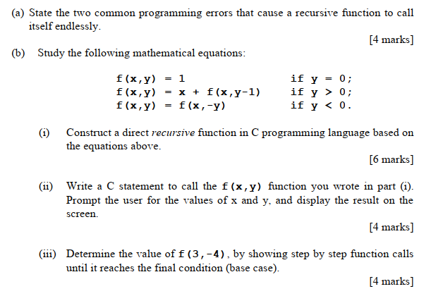 Solved (a) State the two common programming errors that | Chegg.com