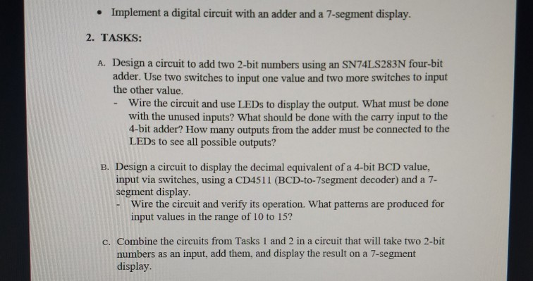 Solved Implement a digital circuit with an adder and a | Chegg.com
