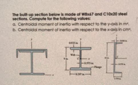 Solved The built-up section below is made of W8x67 and | Chegg.com