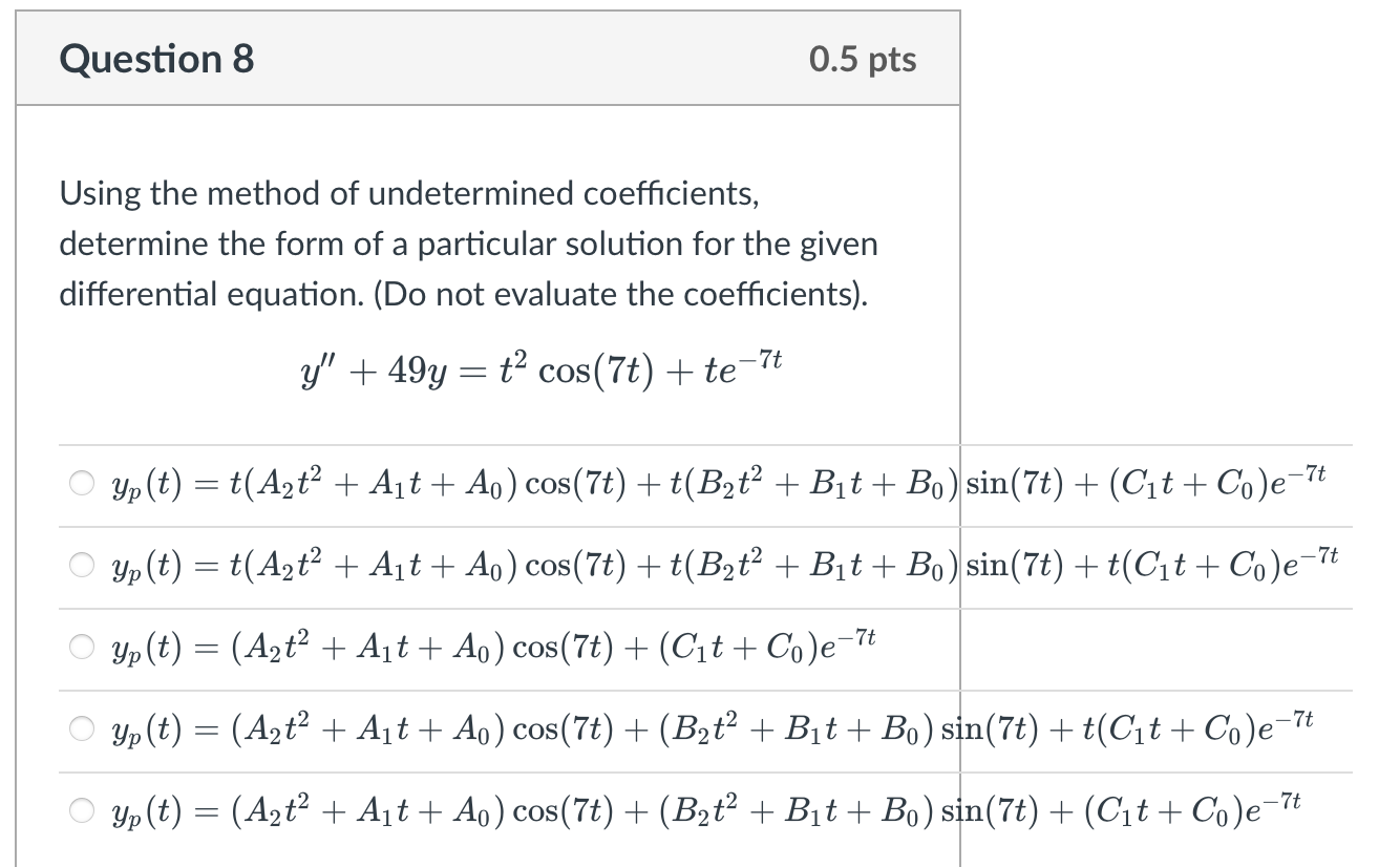 Solved Using the method of undetermined coefficients, | Chegg.com