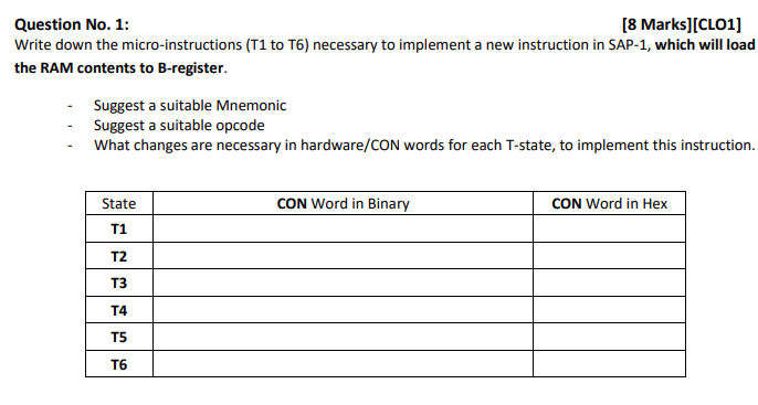Solved Question No. 1: [8 Marks) (CL01] Write down the | Chegg.com