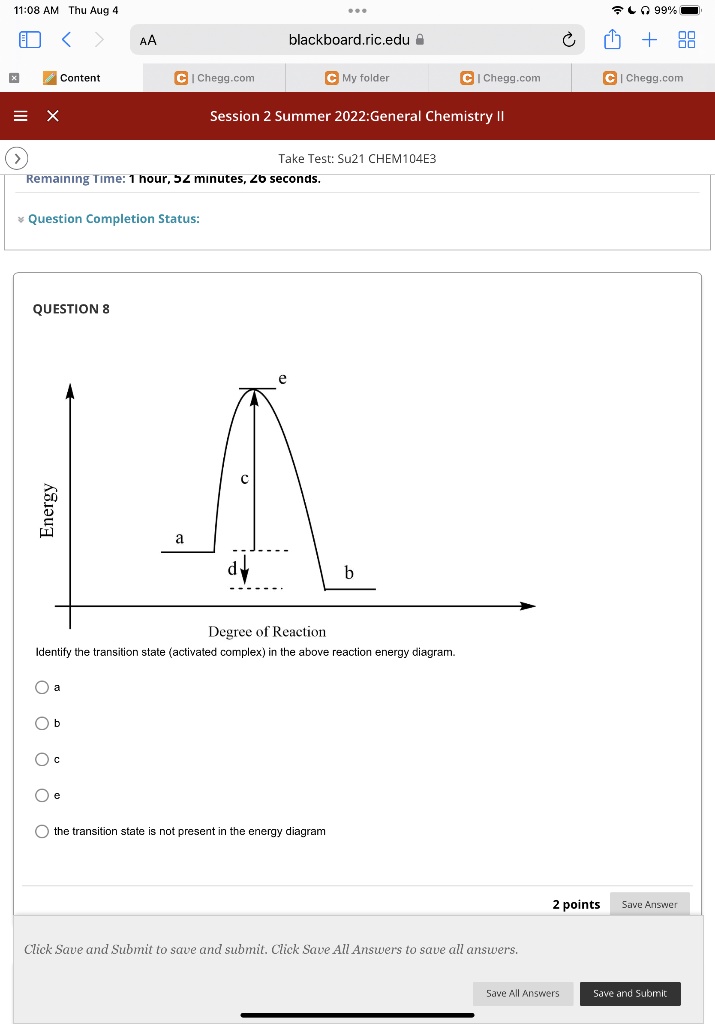 Solved Identify the transition state (activated complex) in | Chegg.com