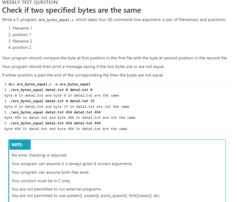 Solved Check if two specified bytes are the same Write a C | Chegg.com