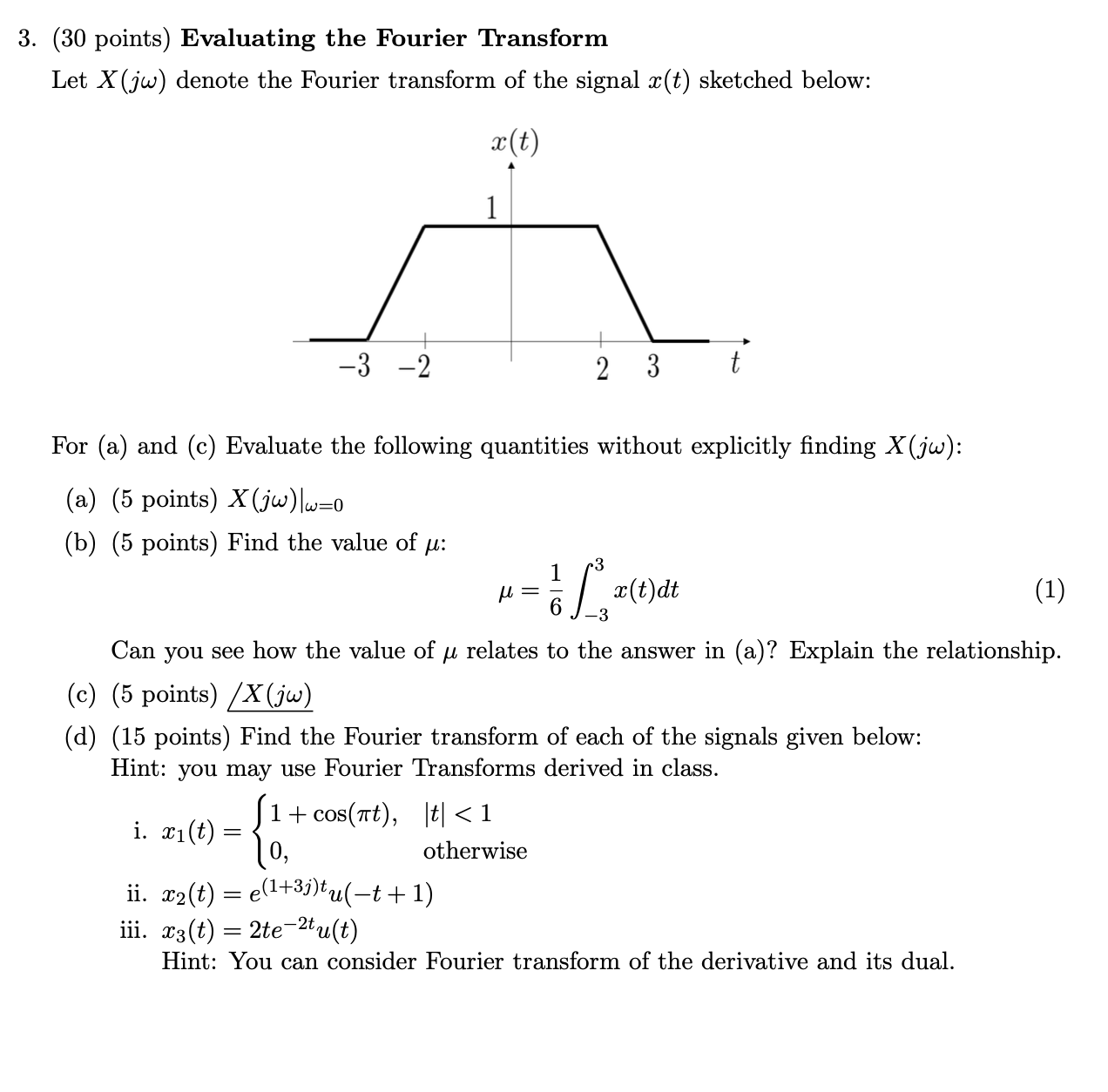 Solved (30 ﻿points) ﻿Evaluating the Fourier TransformLet | Chegg.com