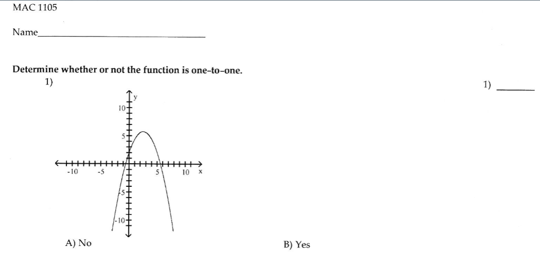 Solved MAC 1105 Name Determine whether or not the function | Chegg.com