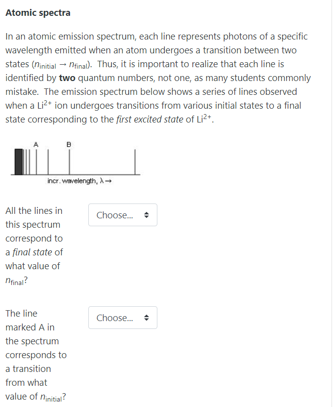 Solved Atomic spectra In an atomic emission spectrum, each | Chegg.com