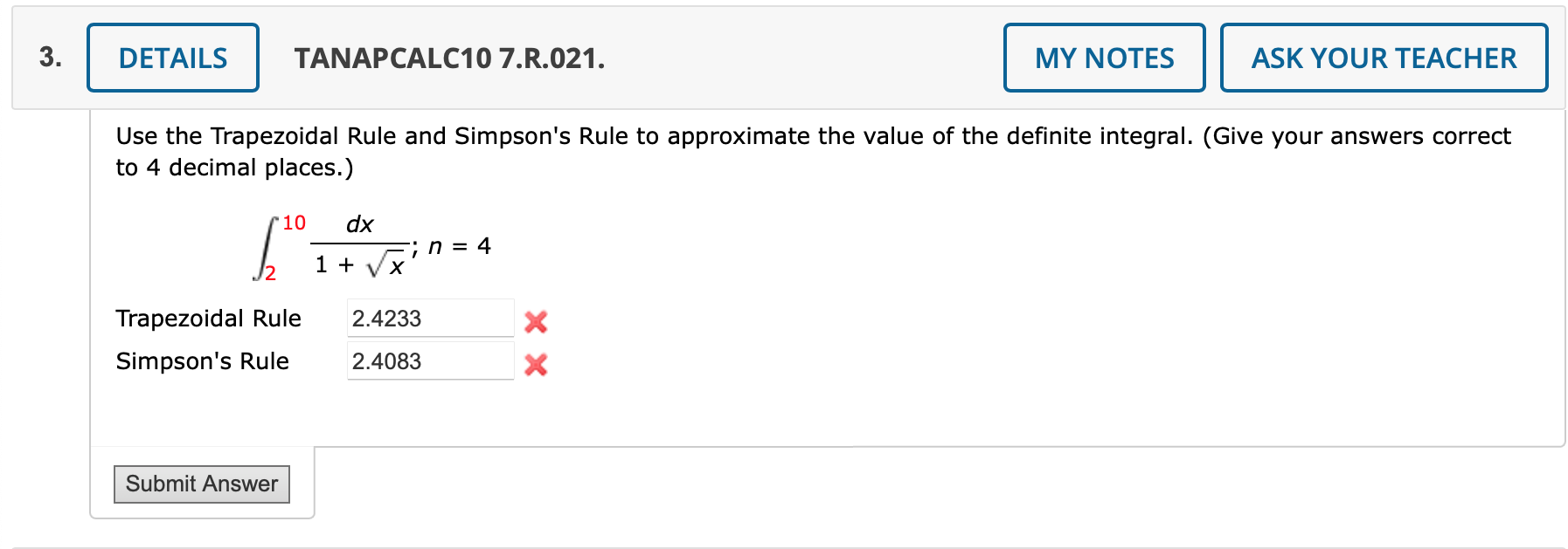 Solved TANAPCALC10 7.R.021. Use the Trapezoidal Rule and | Chegg.com