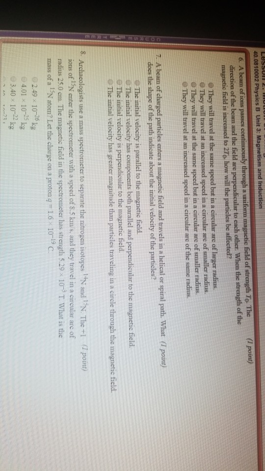 Solved point) 40.0810002 Physics B Unit 3: Magnetism and | Chegg.com