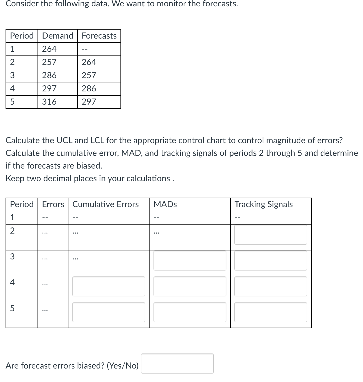 Solved Consider the following data. We want to monitor the | Chegg.com