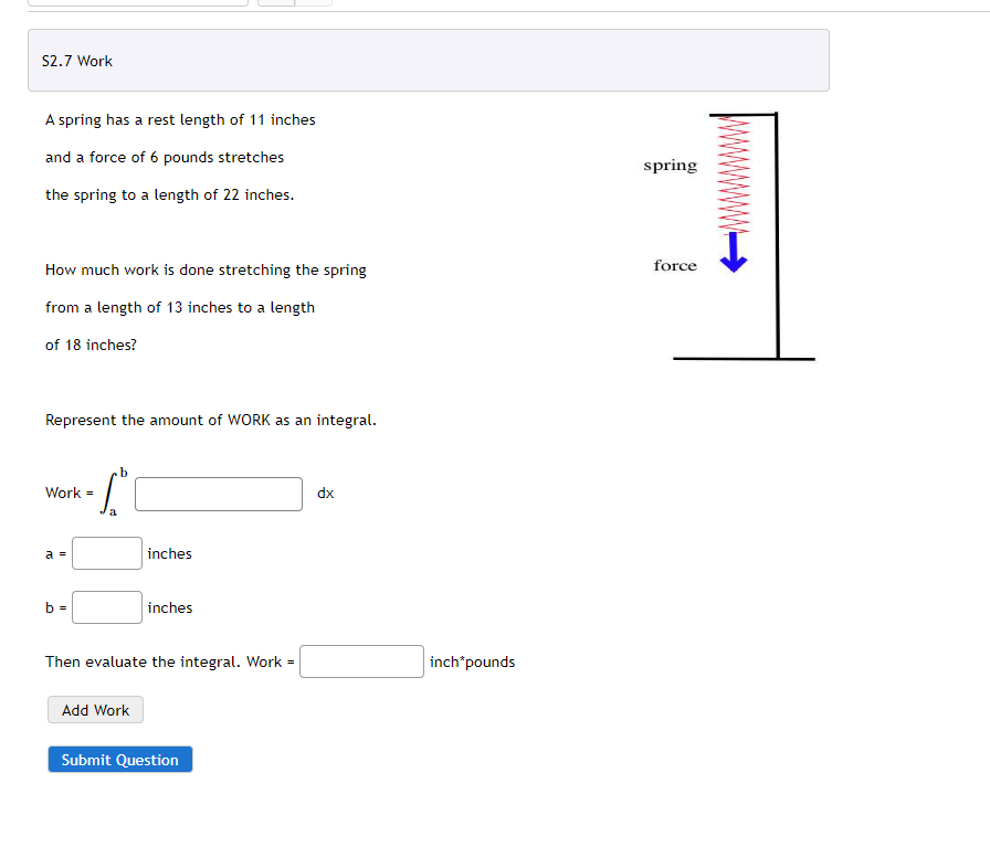 Solved A spring has a rest length of 11 inches and a force | Chegg.com