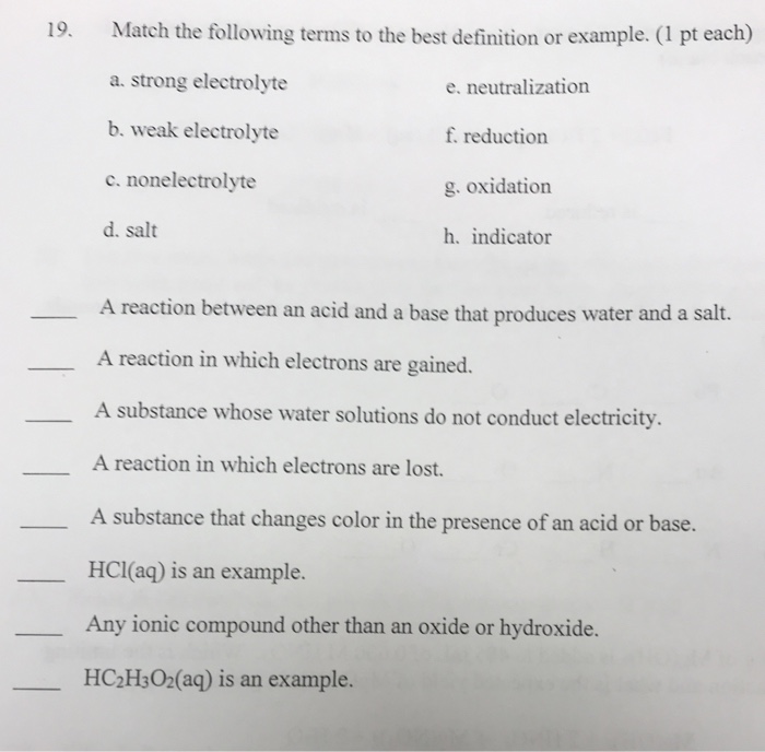 Solved Match the following terms to the best definition or | Chegg.com