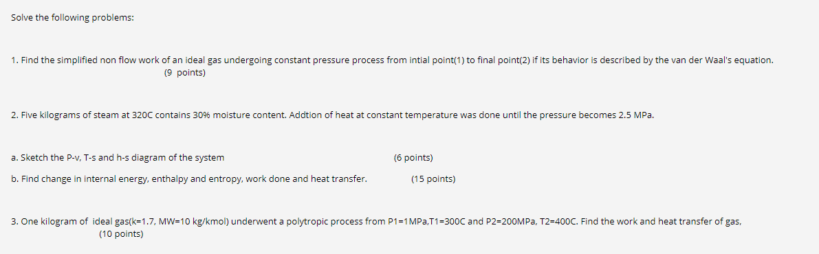 Solved 1. Find the simplified non flow work of an ideal gas | Chegg.com
