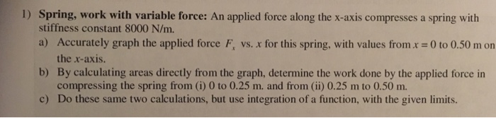 Solved I) Spring, work with variable force: An applied force | Chegg.com