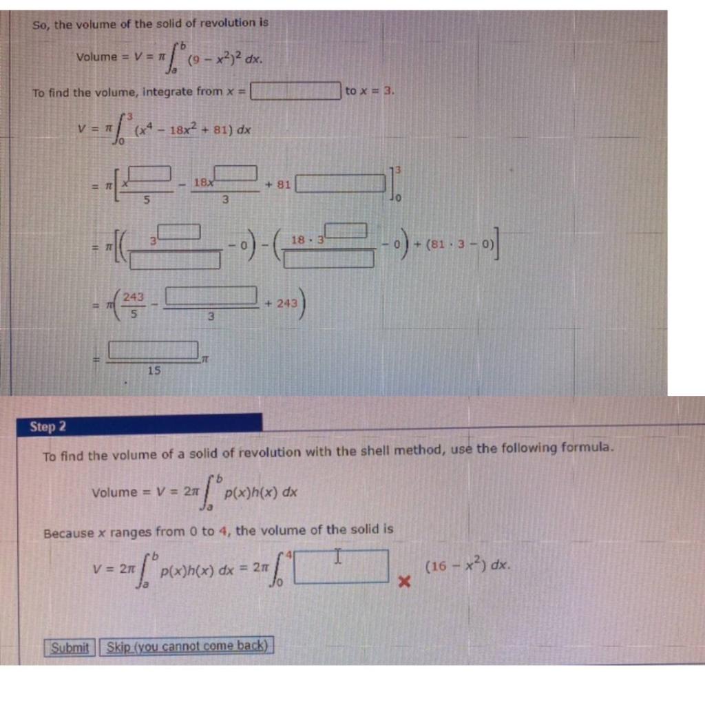 Solved So, the volume of the solid of revolution is Volume | Chegg.com