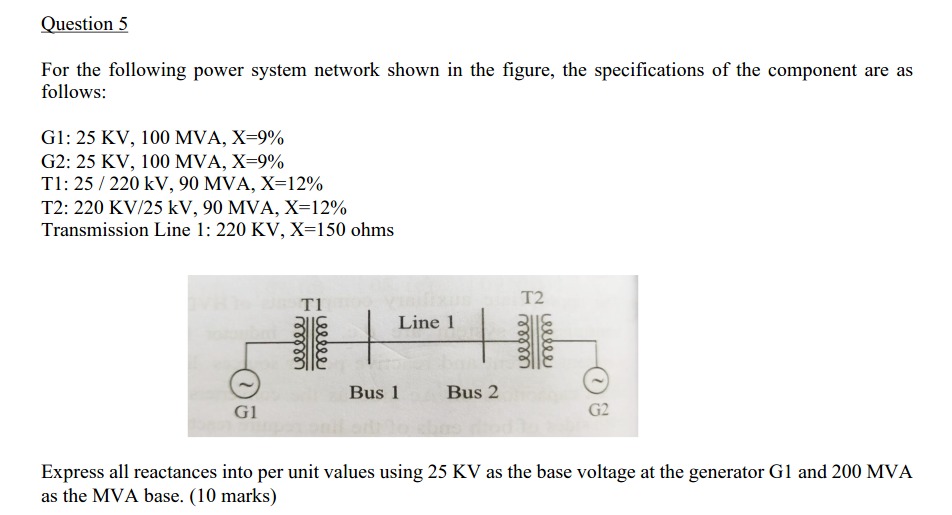 Solved Question 5For the following power system network | Chegg.com