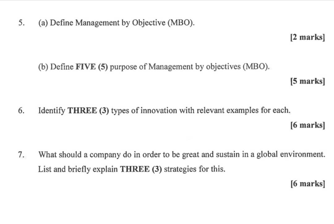 Solved 5. (a) Define Management by Objective (MBO). [2 | Chegg.com