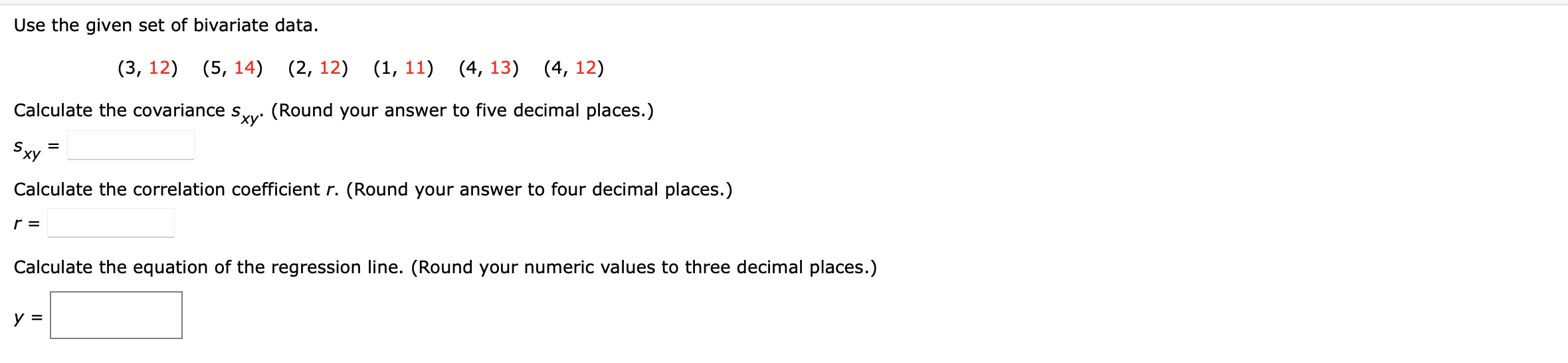 Solved Use the given set of bivariate data. | Chegg.com