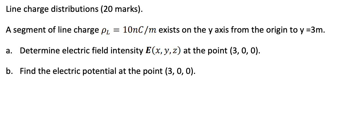 Solved Line charge distributions (20 marks). A segment of | Chegg.com