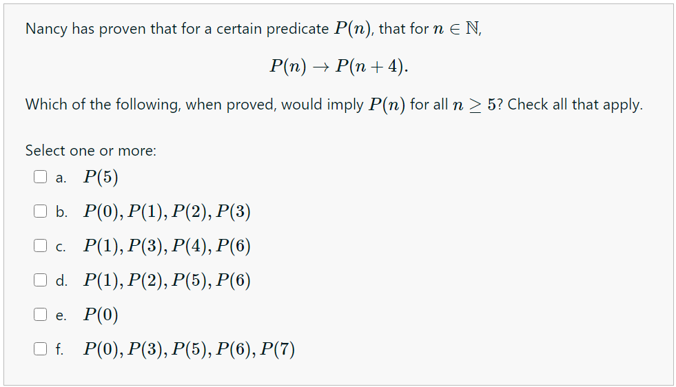 Solved Nancy has proven that for a certain predicate P(n), | Chegg.com