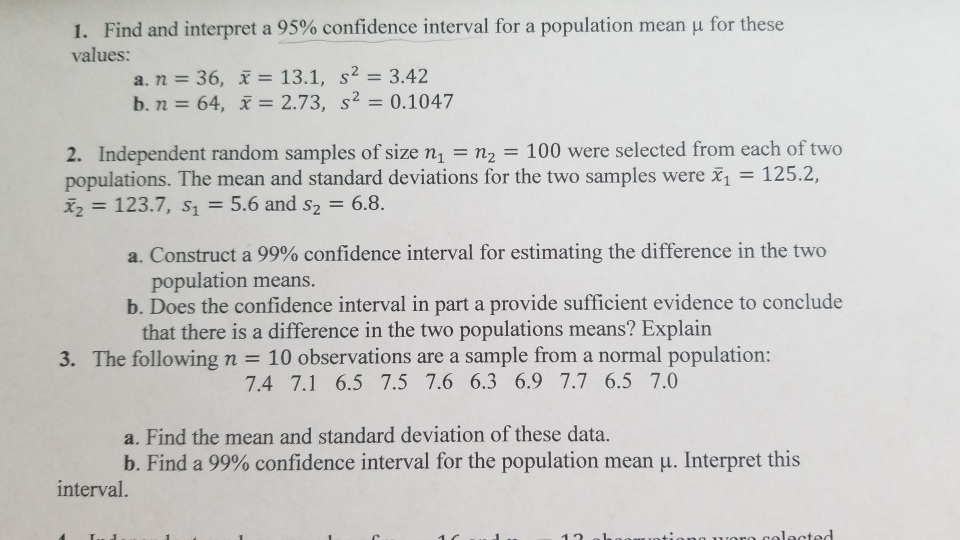 Solved 1. Find and interpret a 95% confidence interval for a | Chegg.com