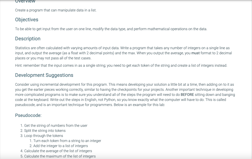Solved Create a program that can manipulate data in a list. | Chegg.com