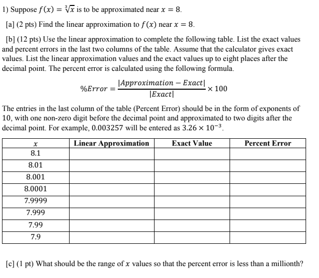 Solved 1) Suppose f(x)=3x is to be approximated near x=8. | Chegg.com Solved 1) Suppose f(x)=3x is to be approximated near x=8. | Chegg.com