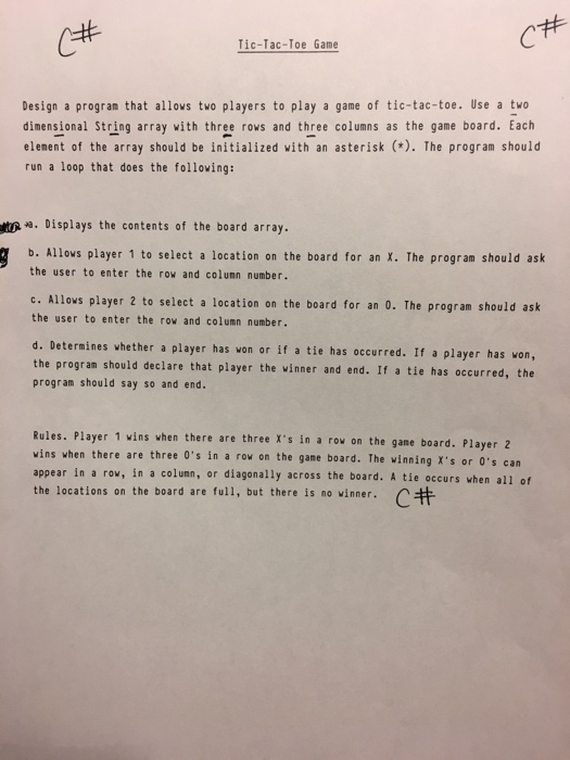 Solved Tic-Tac-Toe Game Design a program that allovs two | Chegg.com