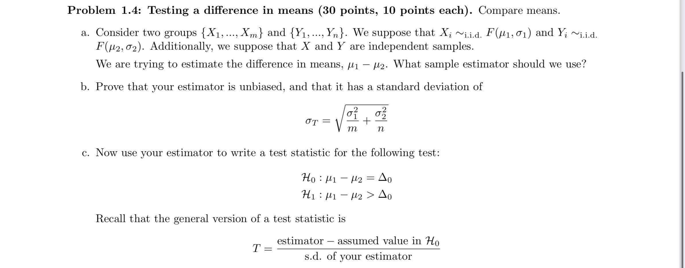 Solved Problem 1.4: Testing a difference in means ( 30 | Chegg.com