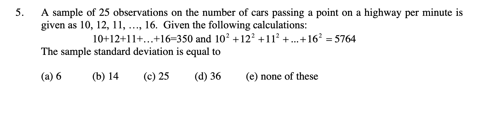 Solved A sample of 25 observations on the number of cars | Chegg.com