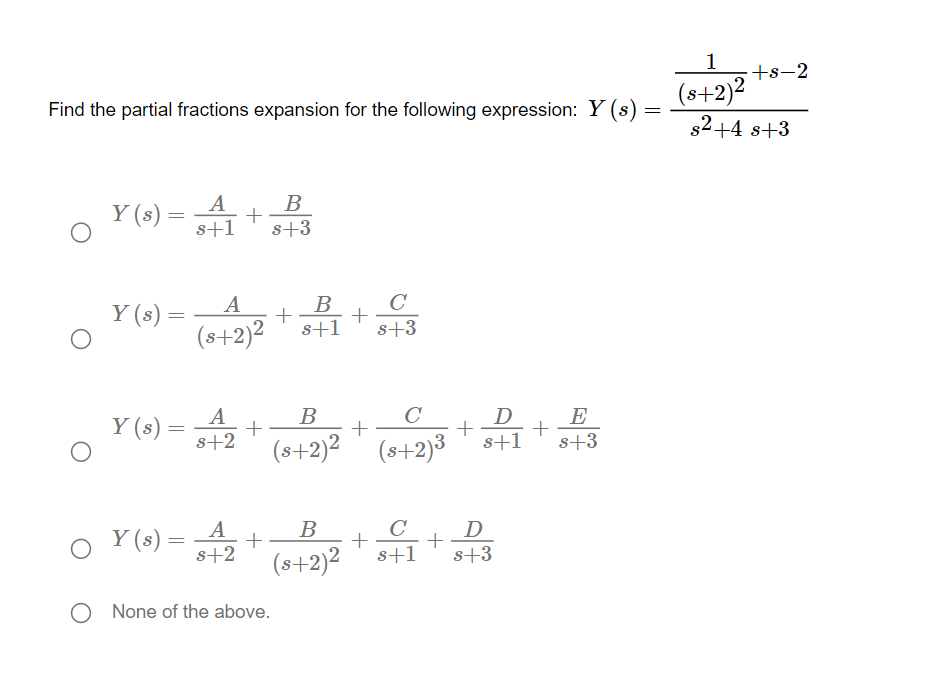 Solved 1 ts-2 (s+2) Find the partial fractions expansion for | Chegg.com
