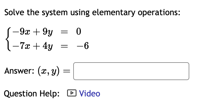Solved Solve the system using elementary operations: | Chegg.com