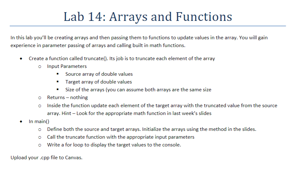 Solved Lab 14: Arrays and Functions In this lab you'll be | Chegg.com