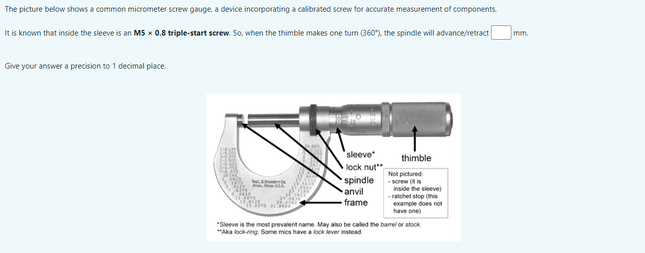 Solved The picture below shows a common micrometer screw | Chegg.com