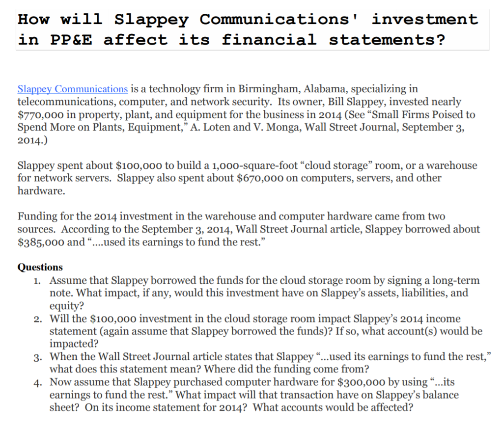 Solved How will Slappey Communications' investment in PP&E | Chegg.com