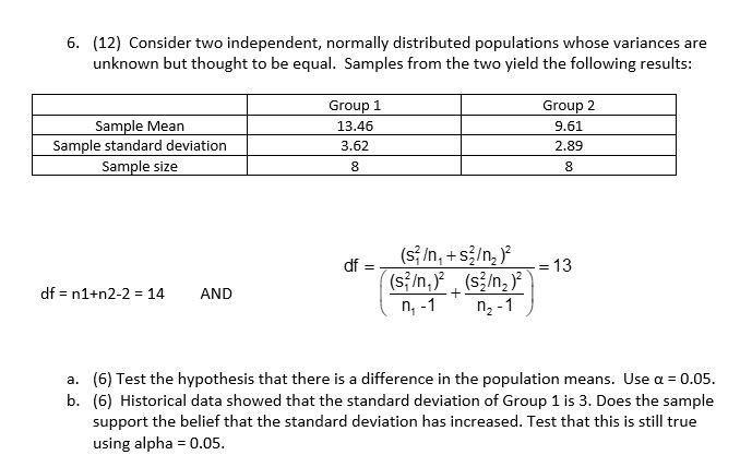Solved 6. (12) Consider two independent, normally | Chegg.com