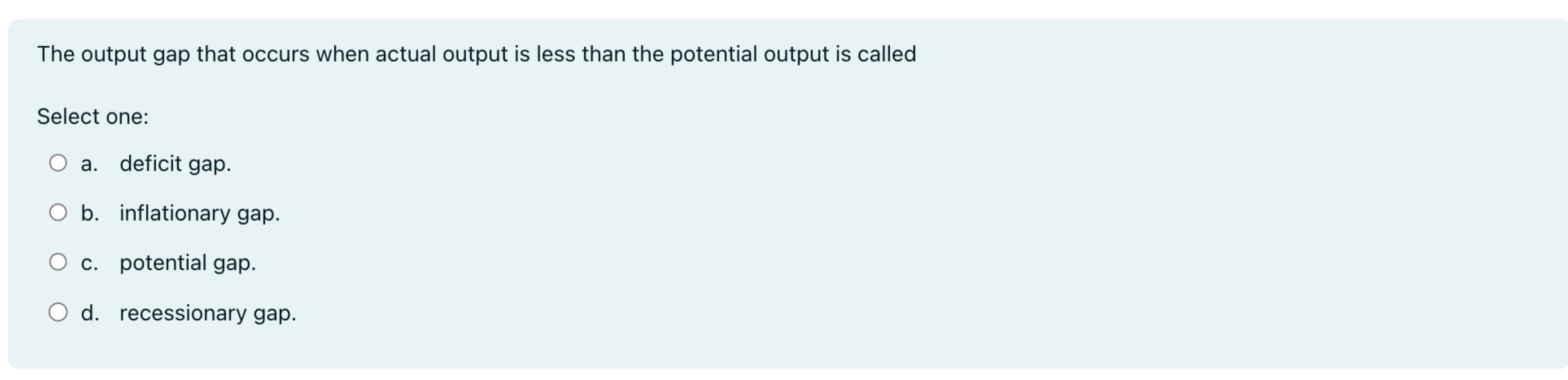 Solved The output gap that occurs when actual output is less | Chegg.com