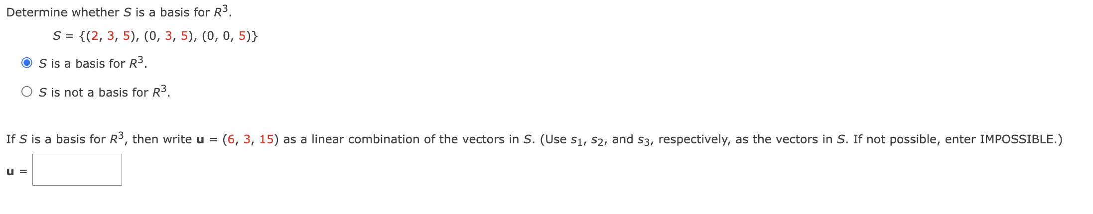 Solved Determine whether S is a basis for R3 | Chegg.com