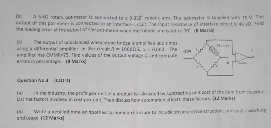 Solved (b) A 5-kn rotary pot-meter is connected to a 0-350 | Chegg.com
