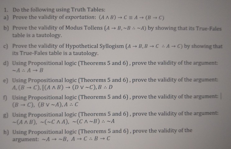 Solved 1. Do the following using Truth Tables: a) Prove the | Chegg.com