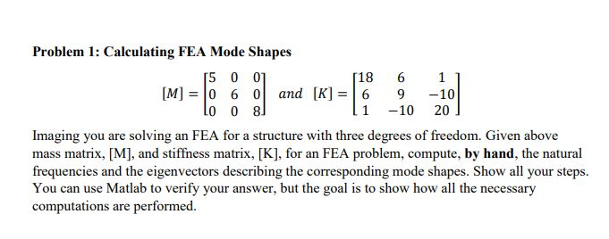 Solved Problem 1: Calculating FEA Mode Shapes [5 0 01 [M] 0 | Chegg.com